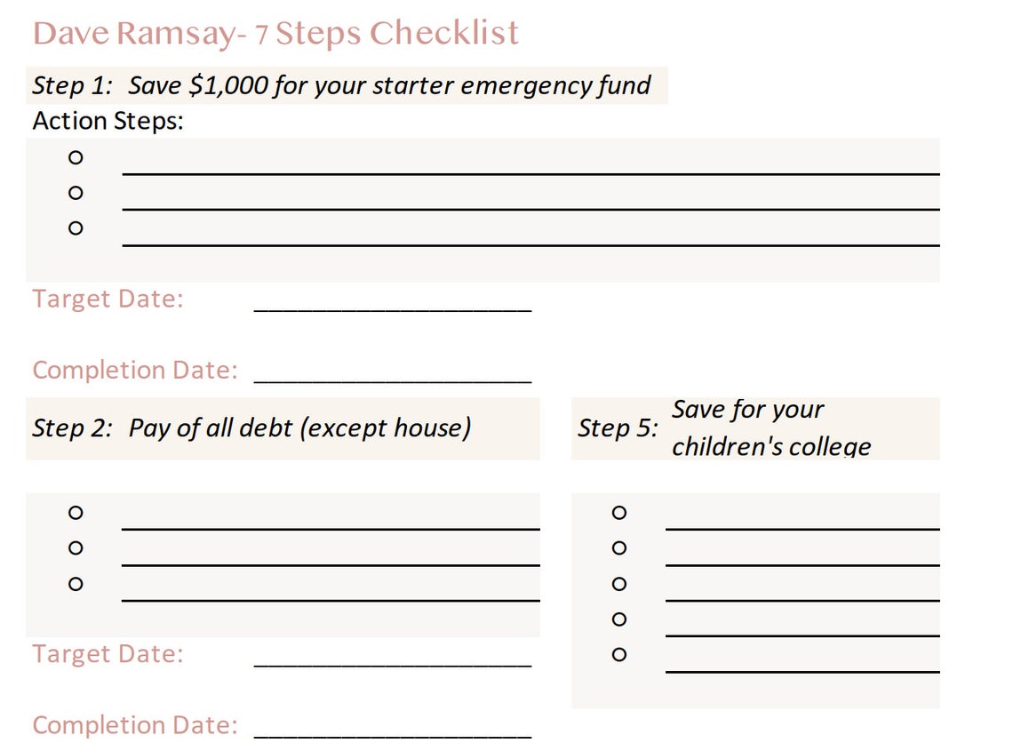 Dave Ramsey Baby Steps Tracker, Steps 1-7 Planner, Printable PDF ...