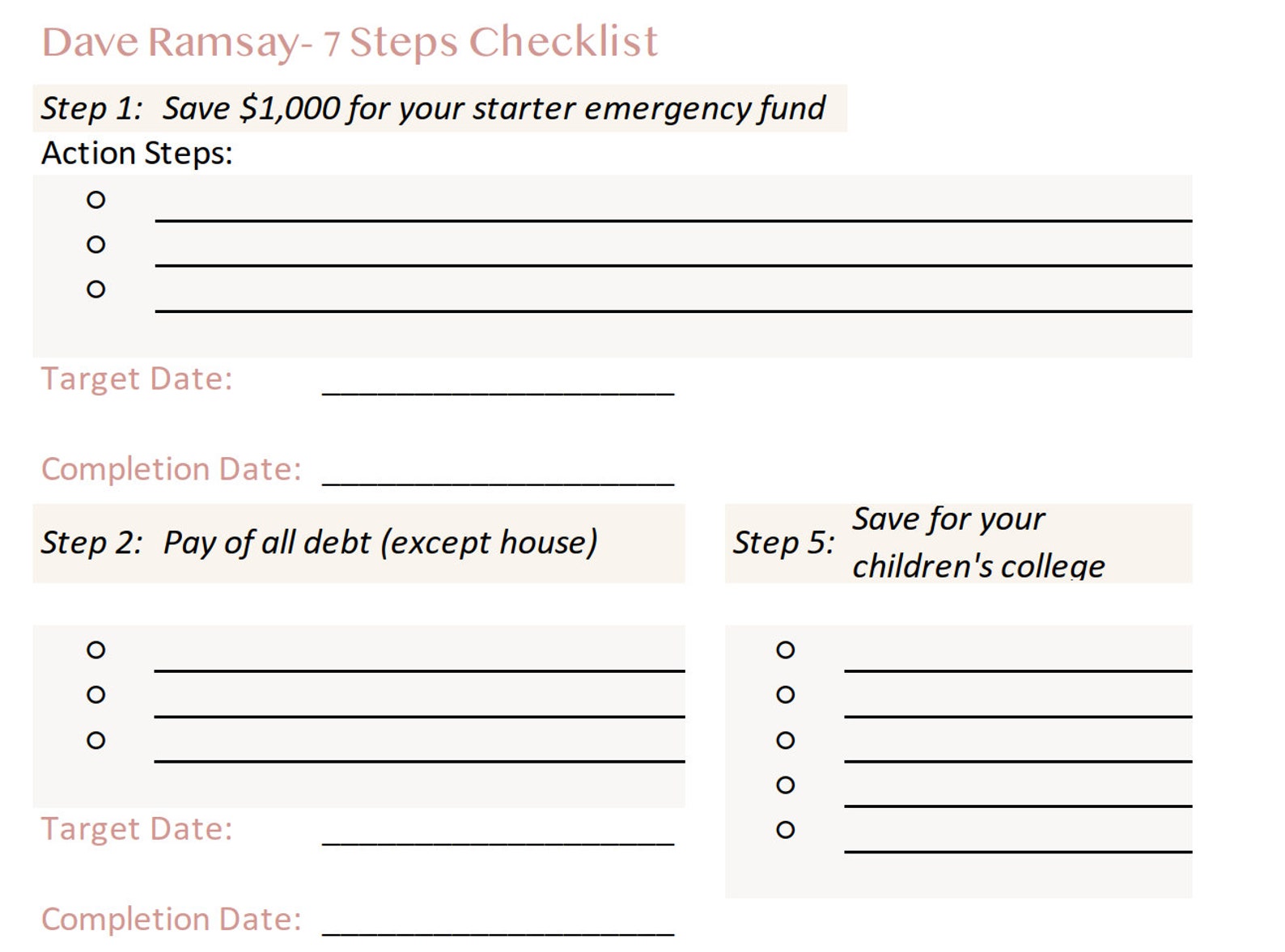 Dave Ramsey Baby Steps Tracker, Steps 1-7 Planner, Printable PDF ...