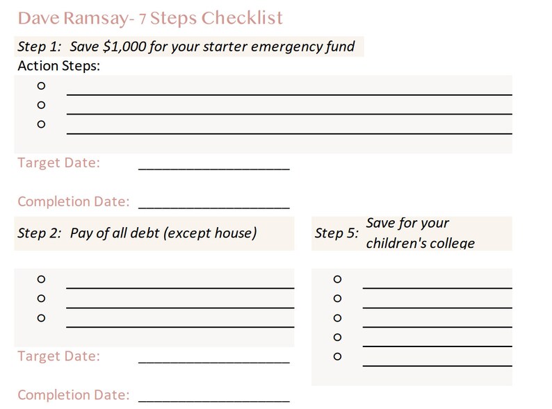 Dave Ramsey Baby Steps Tracker, Steps 1-7 Planner, Printable PDF ...