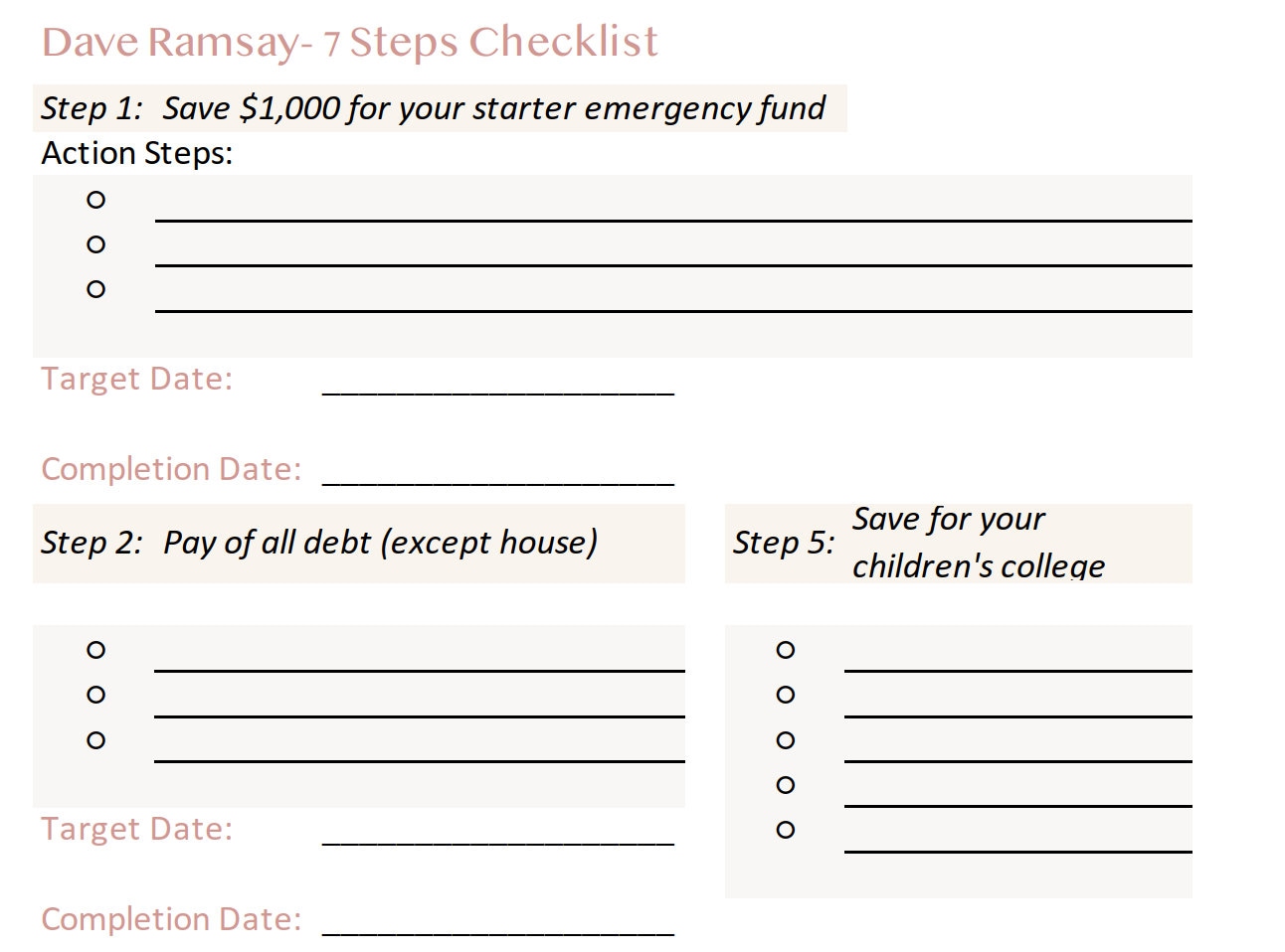 Dave Ramsey Baby Steps Tracker, Steps 1-7 Planner, Printable PDF ...