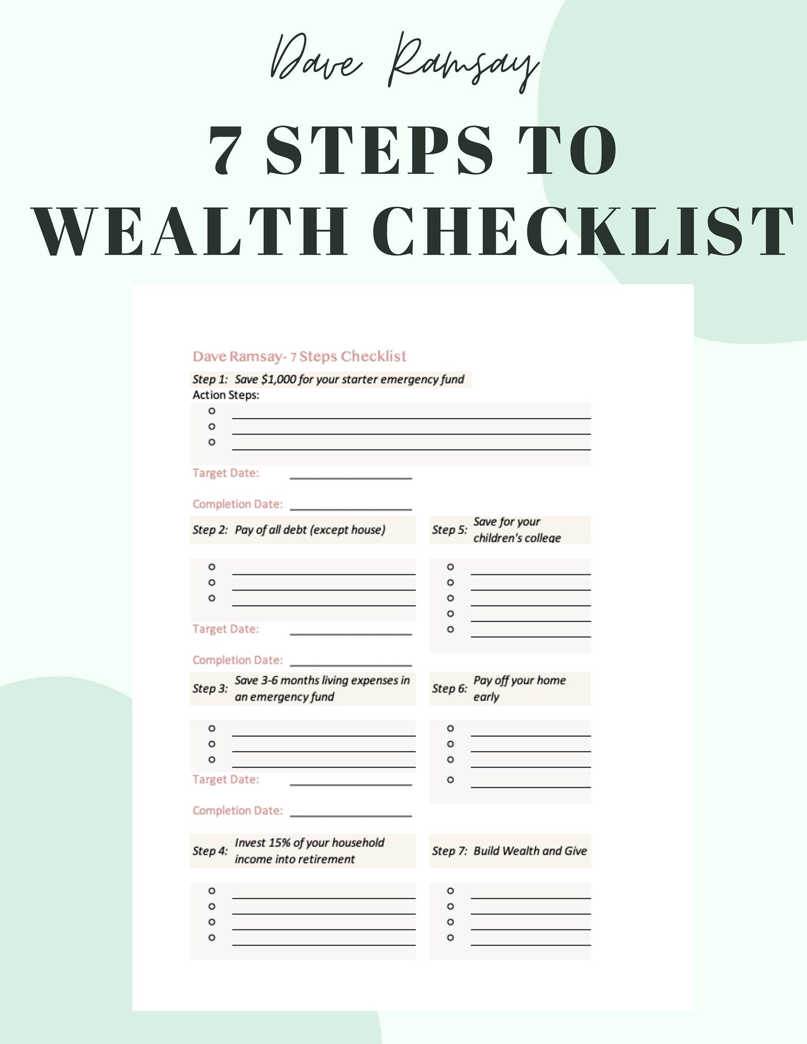 Dave Ramsey Baby Steps Tracker, Steps 1-7 Planner, Printable PDF ...