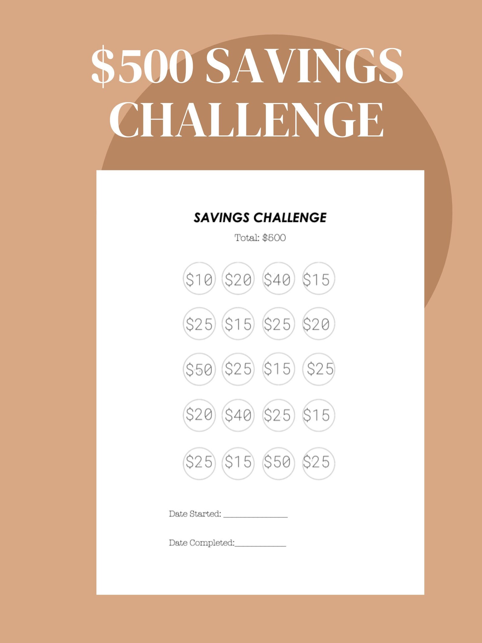 500 Dollar Savings Challenge Template PDF Printable, Savings Challenge ...
