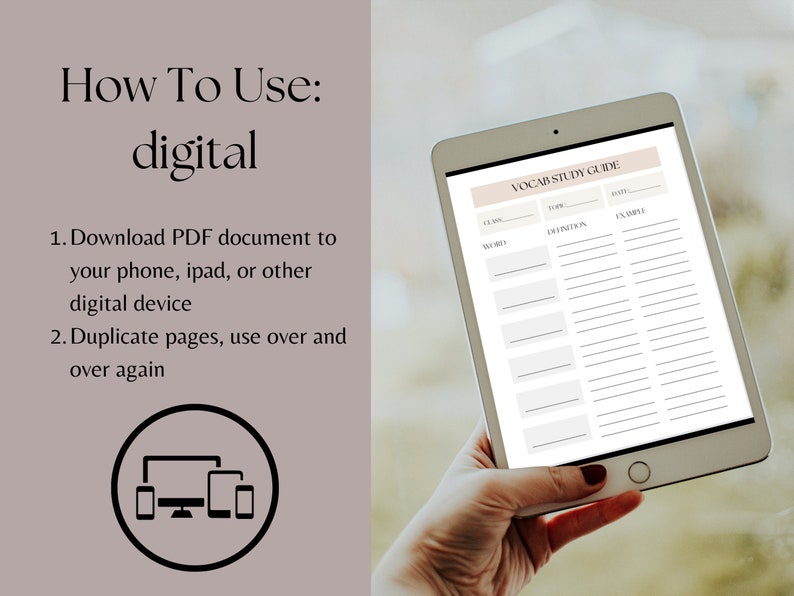 Vocab or Glossary Study Sheet-printable-learning Study Note Digital ...