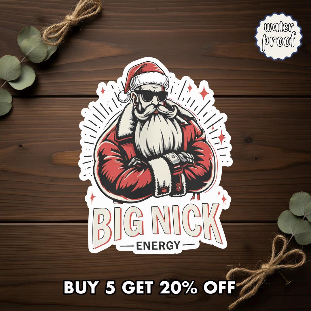 Big Nick Energy Santa Sticker, Funny Christmas Santa Decal, Retro ...