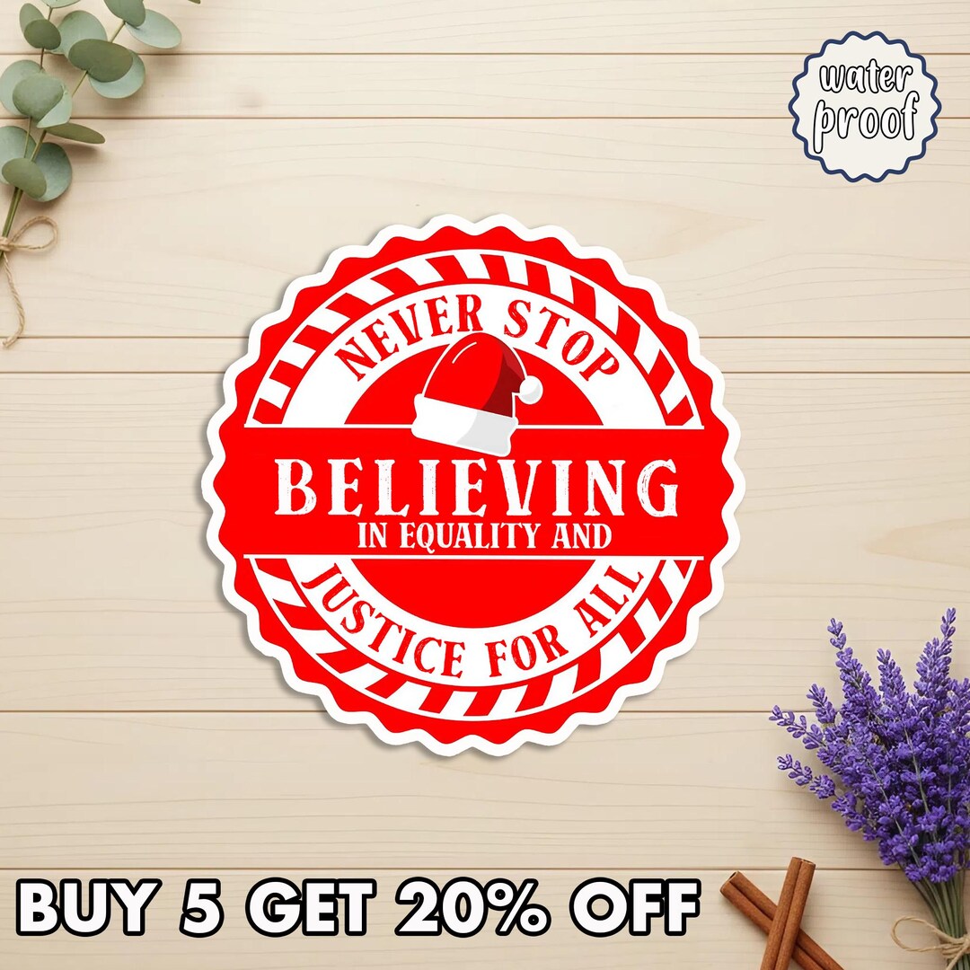 Vintage Liberal Christmas Sticker, Believe in Justice Sticker, Santa ...