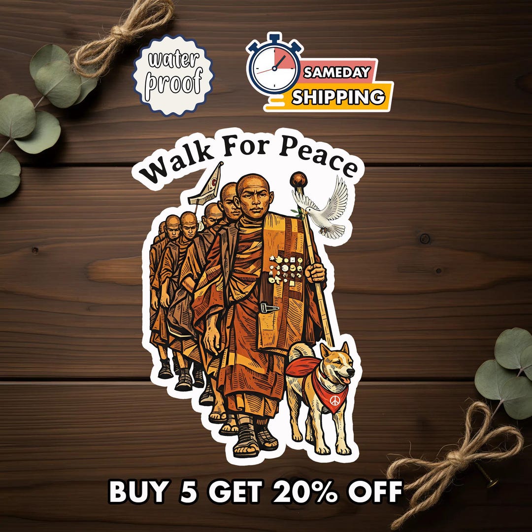 Buddhist Monks Walk for Peace Sticker, Zen Meditation Mindfulness Vinyl ...