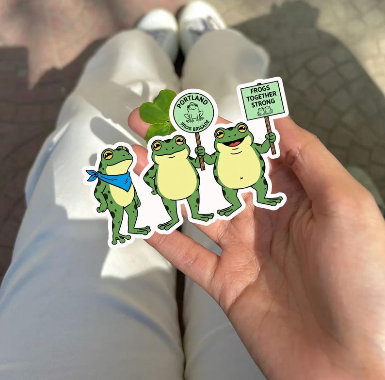 Portland Frog Sticker, Freedom Frog Protest Design, Frogs Together ...