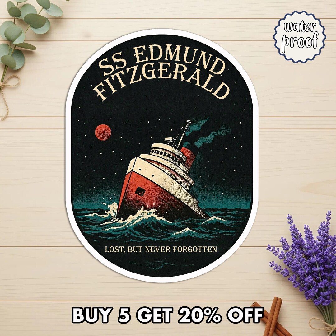 SS Edmund Fitzgerald Sticker, Great Lakes Ship Aesthetic Decal, Moody ...