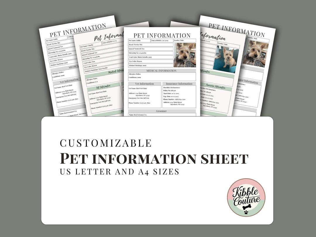 Editable Pet Information Sheet: Canva Template (digital Download) - Etsy UK
