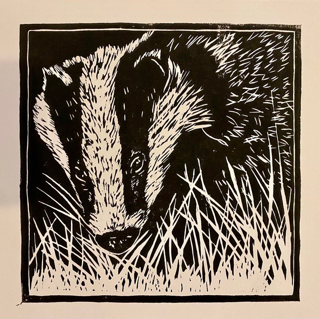 Mounted Original Badger Linocut Print - Etsy UK