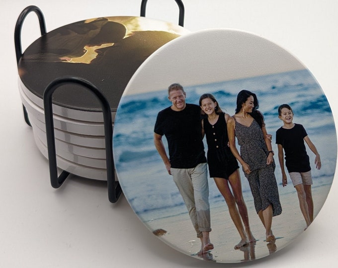 Custom UV Printed Photo Coasters Set of 6 With Holder. - Etsy