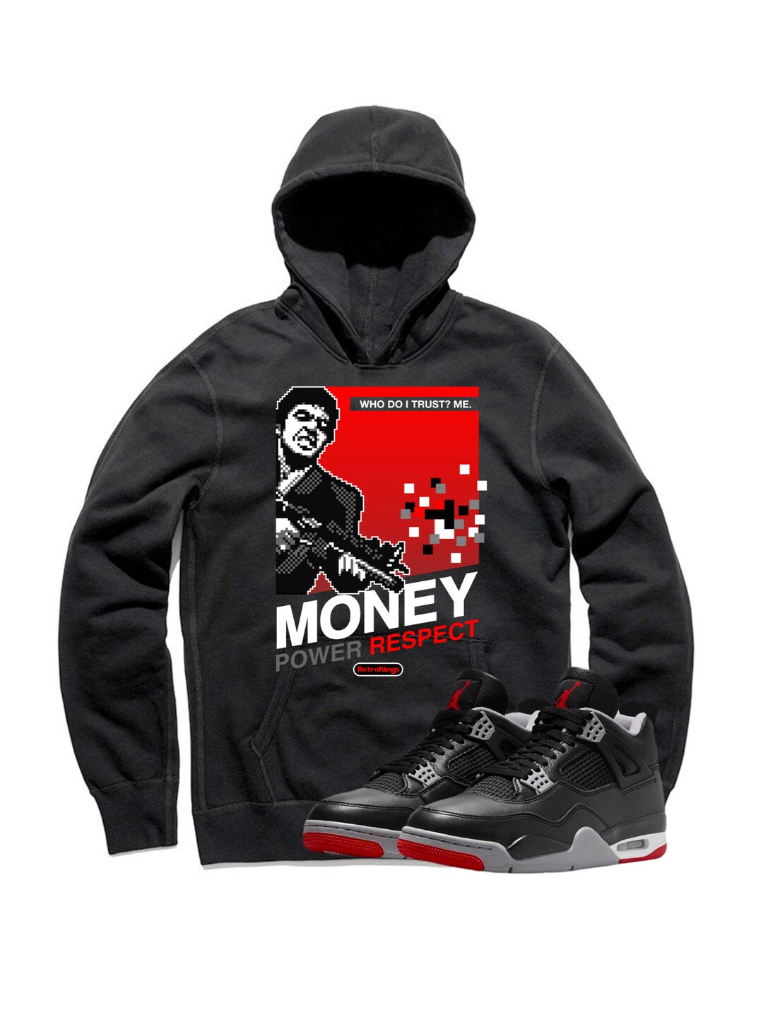 Money Power Respect Jordan 4 Reimagined Black Hoodie-lacing Up - Etsy