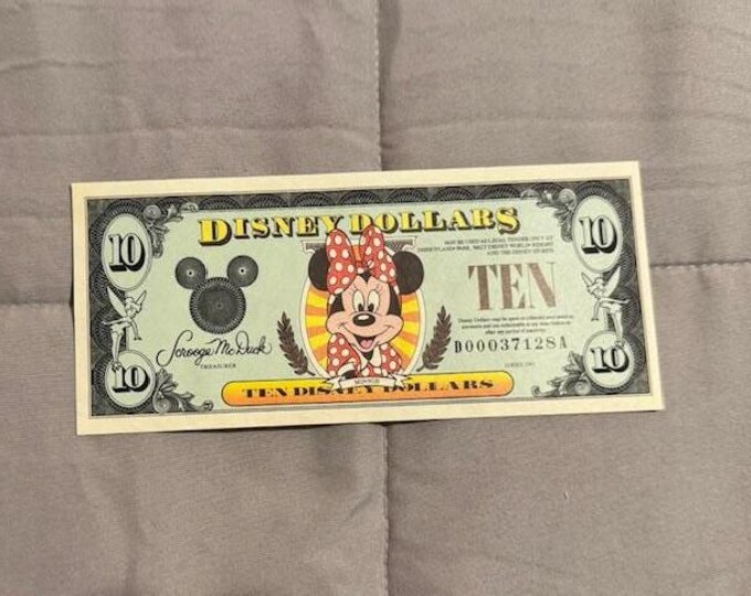 Disney 10 Dollar Bill From 1991 With Minnie Mouse on the Front and the ...