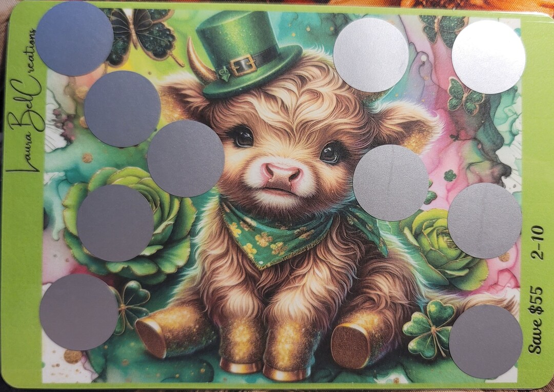 St. Patrick's Day Highland Cow Scratch off Savings Challenge A5 - Etsy