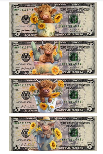 Highland Cow Prop Money 20's, 5's, 1's - Etsy