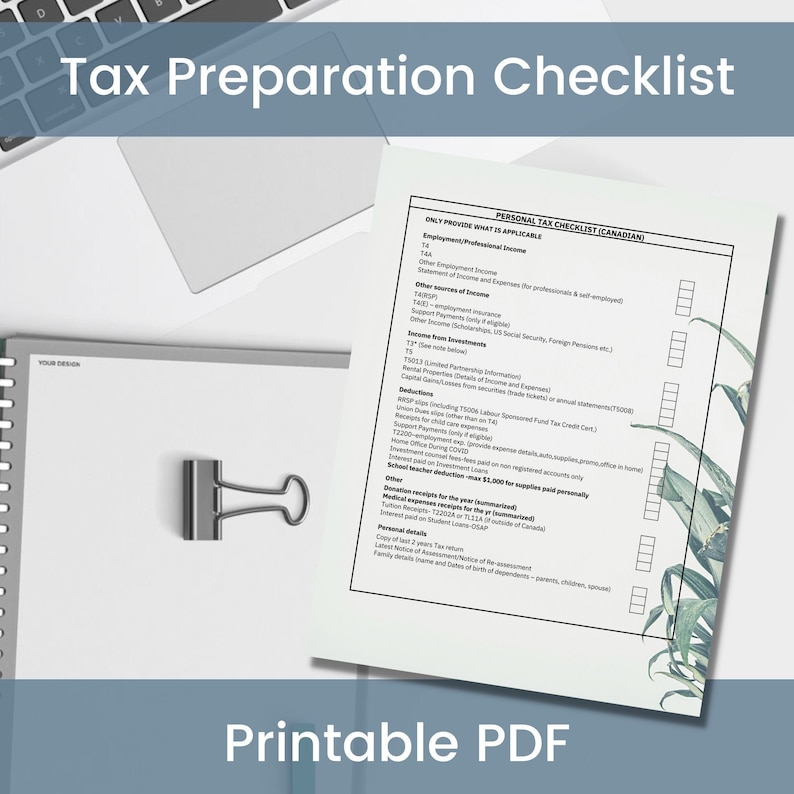 Personal Tax Preparation Checklist Printable Canadian Tax - Etsy