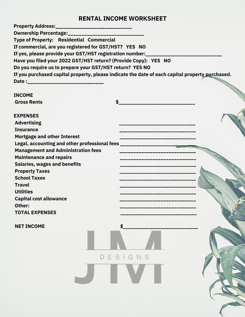 Rental Income Worksheet - Etsy