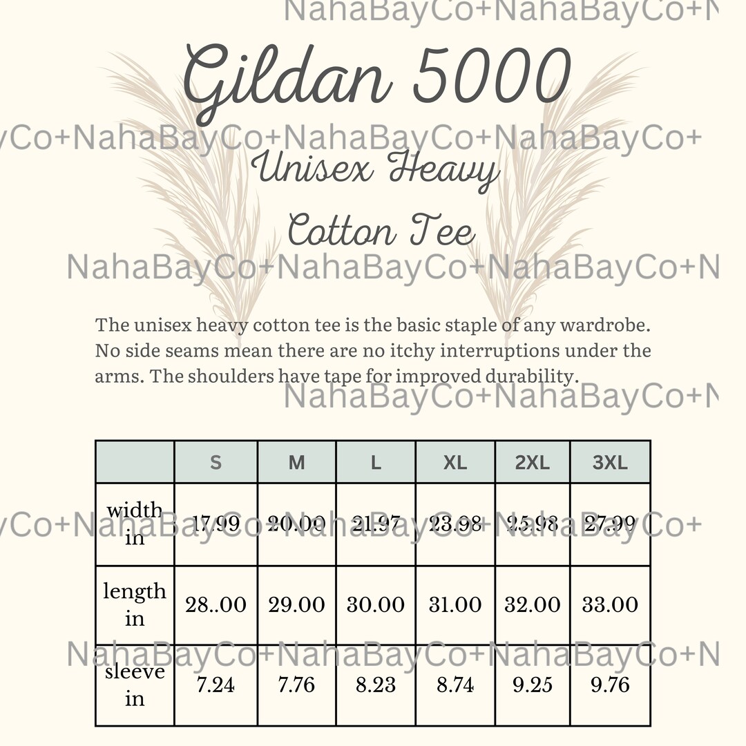 Size Chart Digital, Gildan 5000 Size Chart, Digital Download Size Chart ...