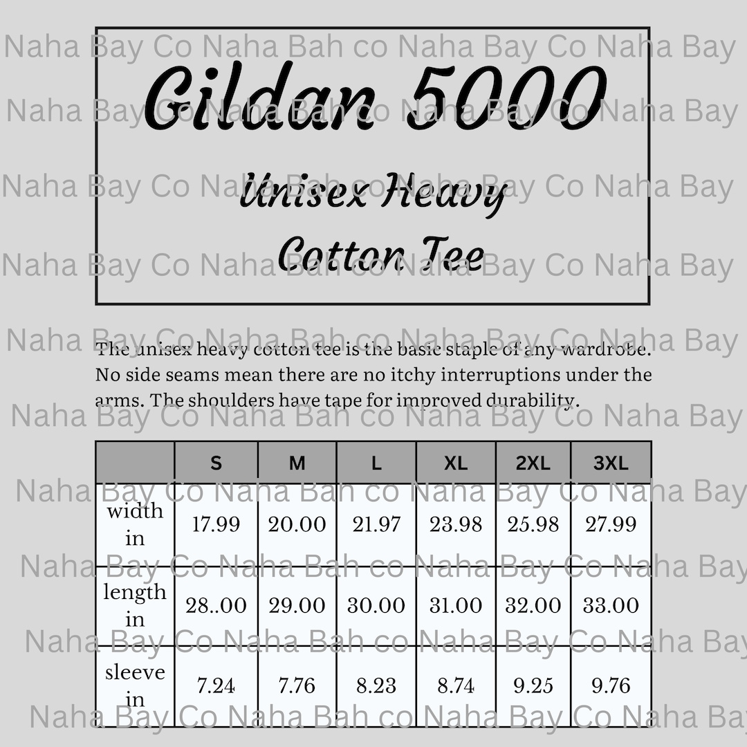 Gildan 5000 Size Chart Digital Copy, Size Chart for Gildan Shirts - Etsy