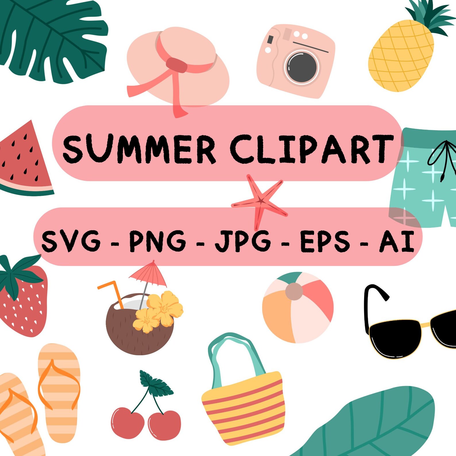 Summer Clipart Graphics: Tropical PNG, SVG, JPG, Vector Files - Etsy