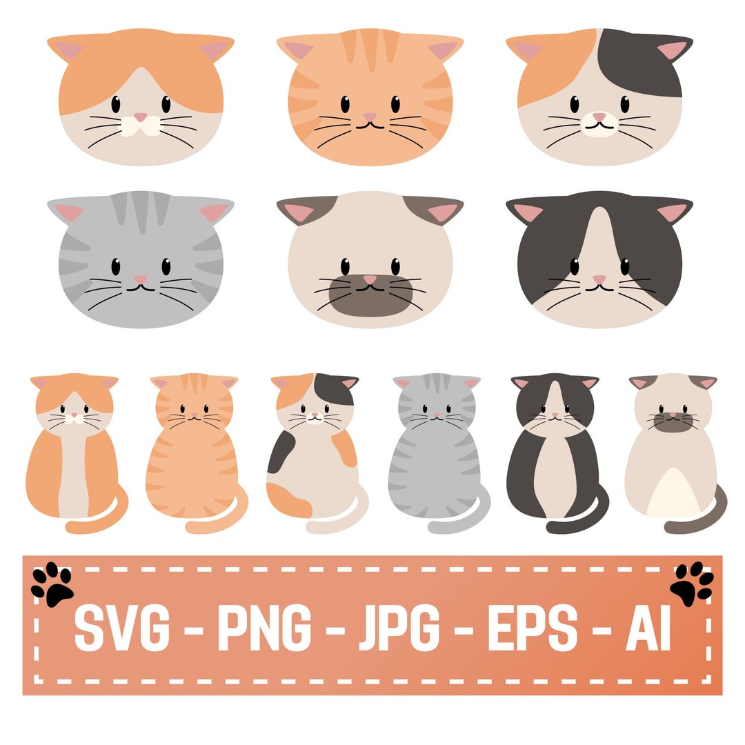 Cats Clipart Cute Kitten Kitty Icons Pet Animal Illustrations Printable ...