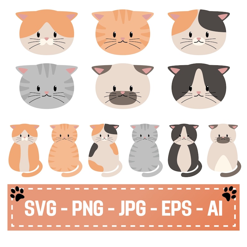 Cats Clipart Cute Kitten Kitty Icons Pet Animal Illustrations Printable ...