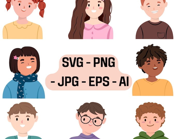 Happy Doodle Kids Clipart Set - Stick Figure Pdf Png Svg File for ...