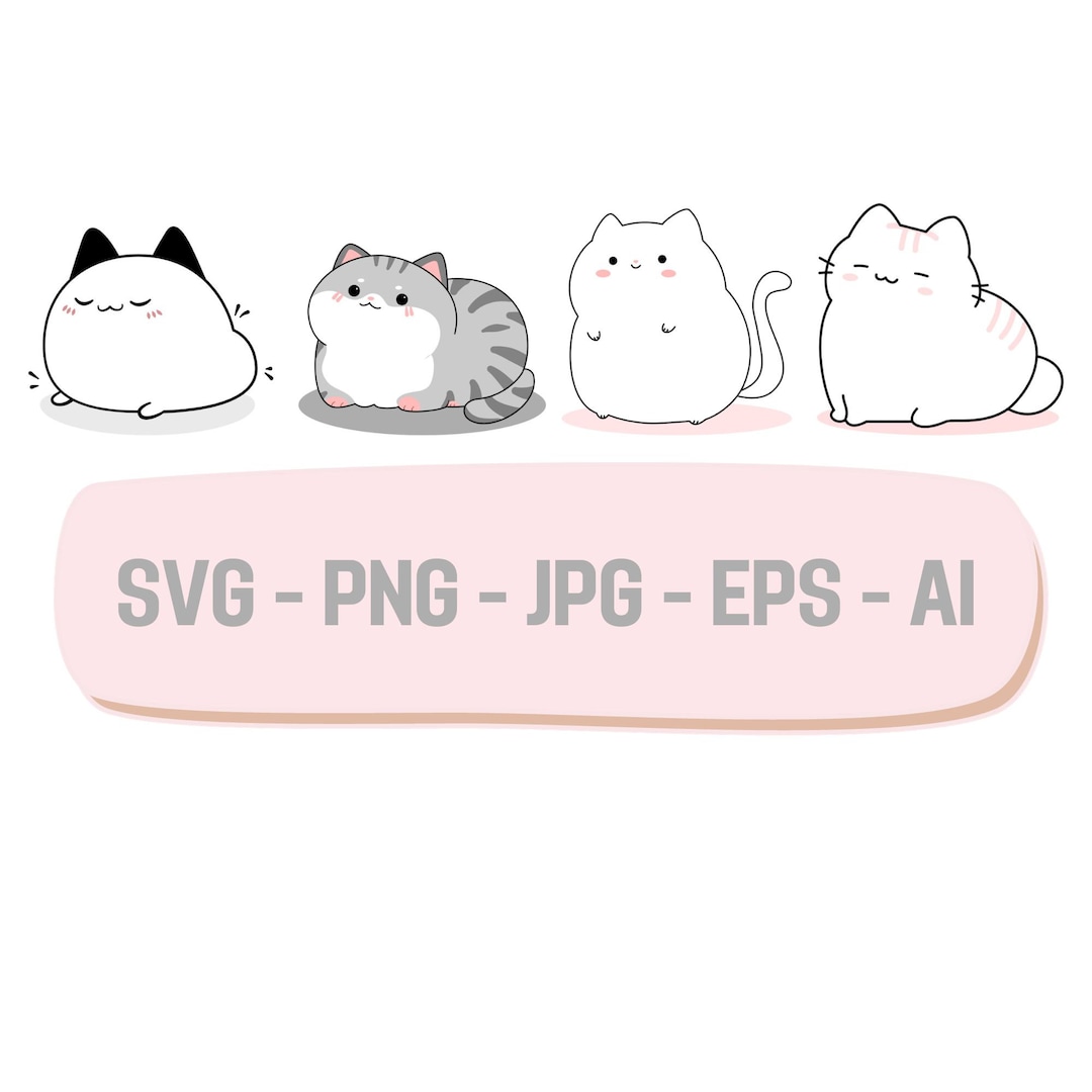 Chubby Cats Bundle, Printable Sticker, Chubby Cat Clipart, Instant ...