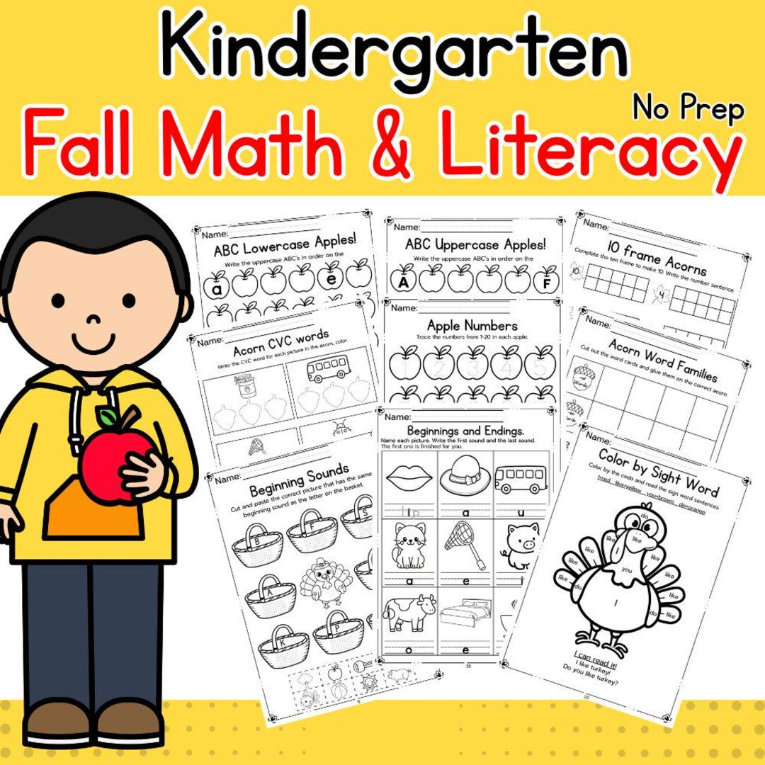 No-prep Fall Math and Literacy Packet for Kindergarten (pumpkins ...