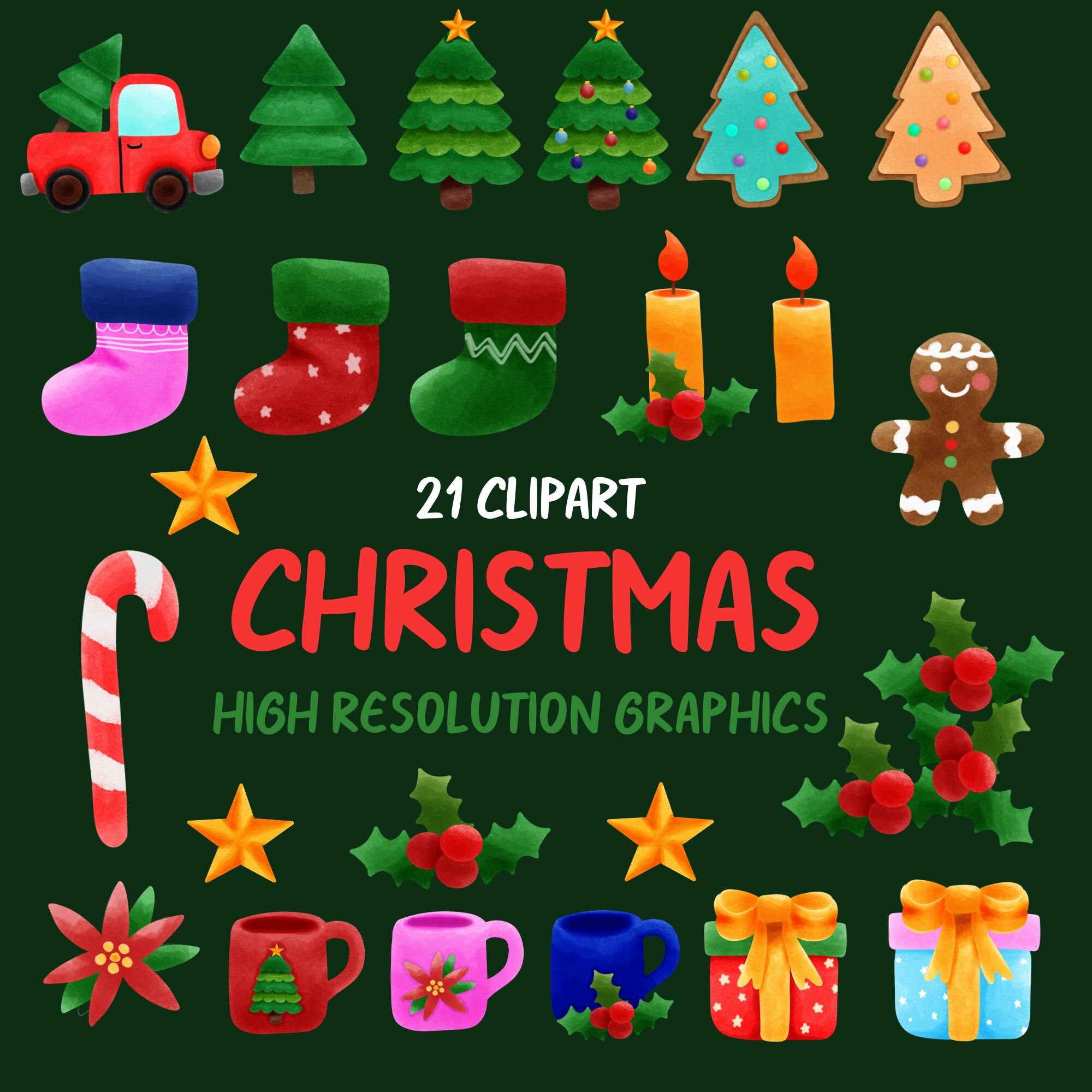21 Clipart, Christmas Trinkets, Cute Little, Clip Art Set, Bundle ...