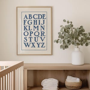 Alphabet Poster Print, Navy Blue ABC Chart, Vintage Nursery Letter ...