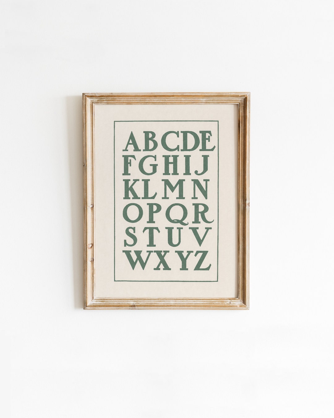 Vintage ABC Poster Print, Sage Green Alphabet Chart, Nursery Letter ...
