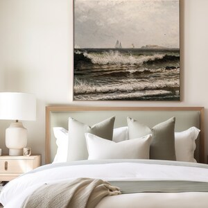 Classic Seascape Artwork, Ocean Waves and Sailboats Painting, Coastal ...