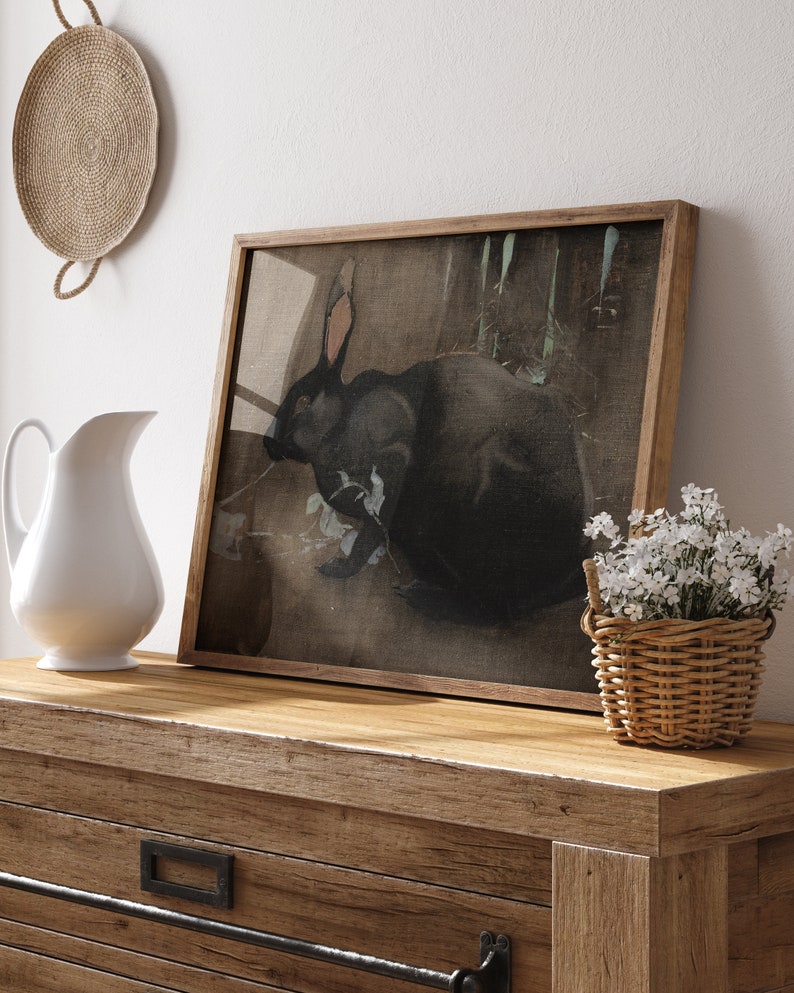 Vintage Black Rabbit Painting | Cottagecore Aesthetic Printable Art ...