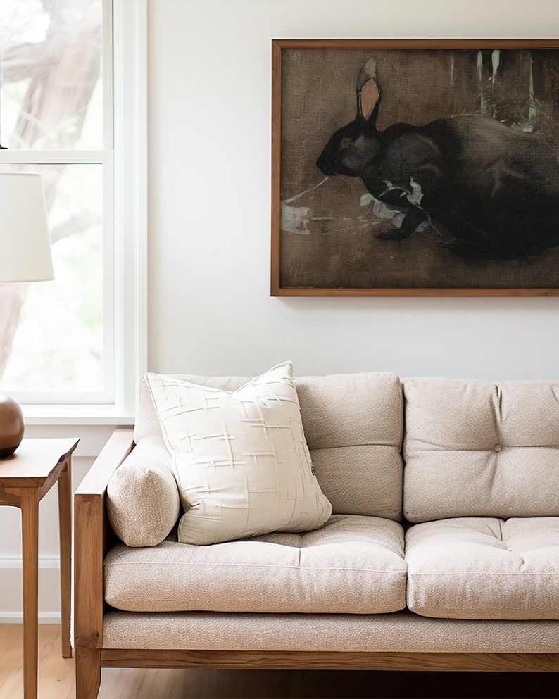 Vintage Black Rabbit Painting | Cottagecore Aesthetic Printable Art ...