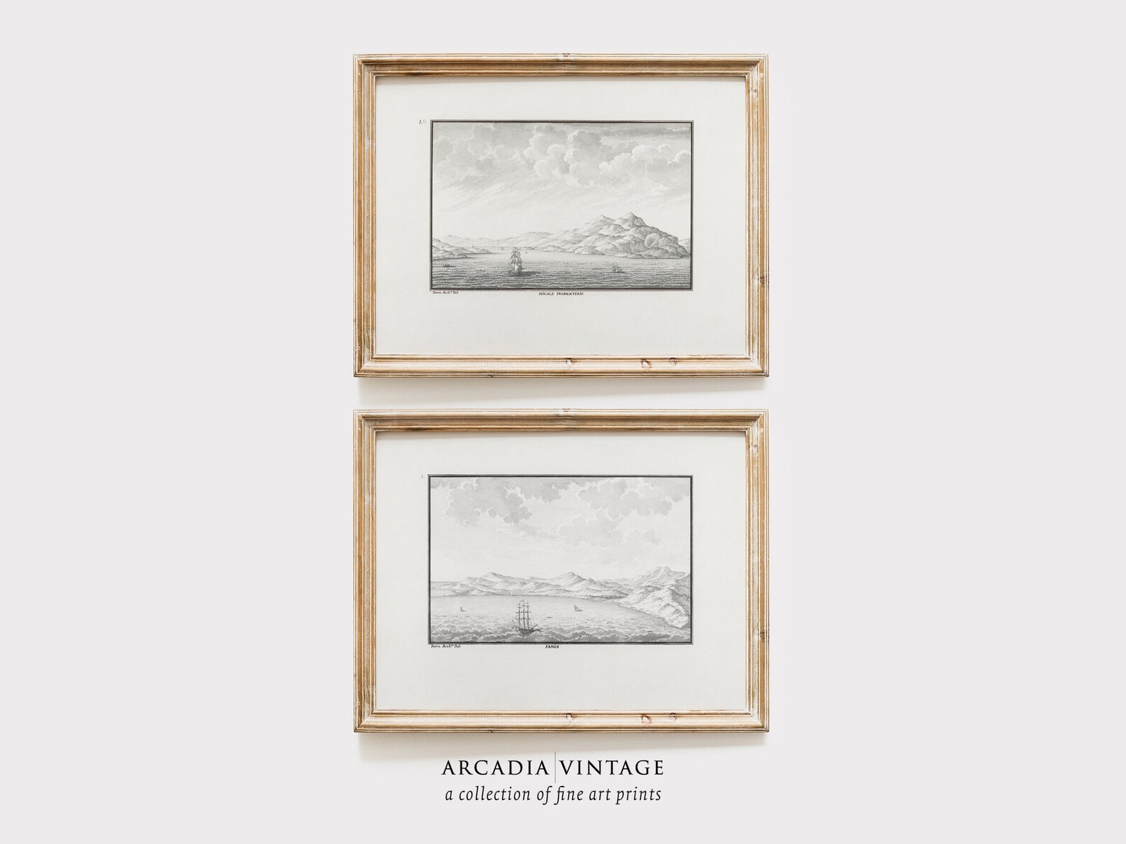Classic Nautical Etchings Gallery SET of Two Vintage Seascape Art ...