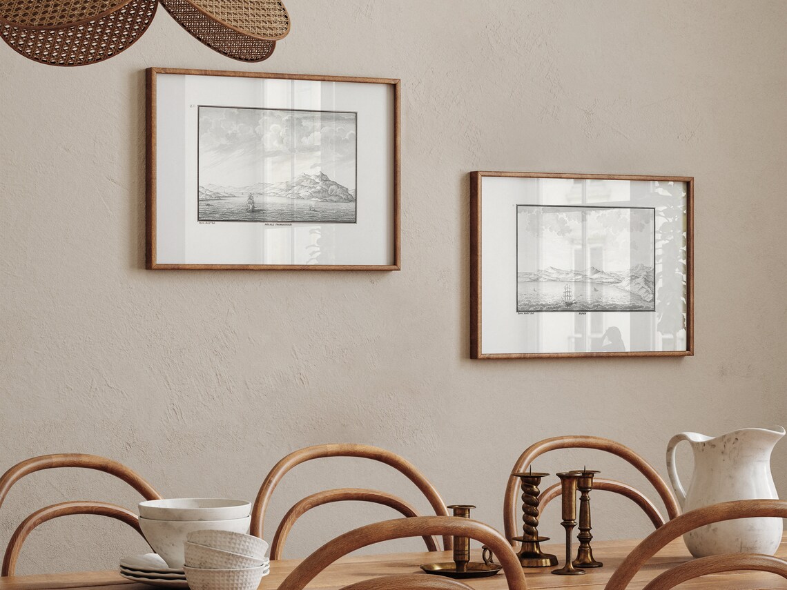 Classic Nautical Etchings Gallery SET of Two Vintage Seascape Art ...