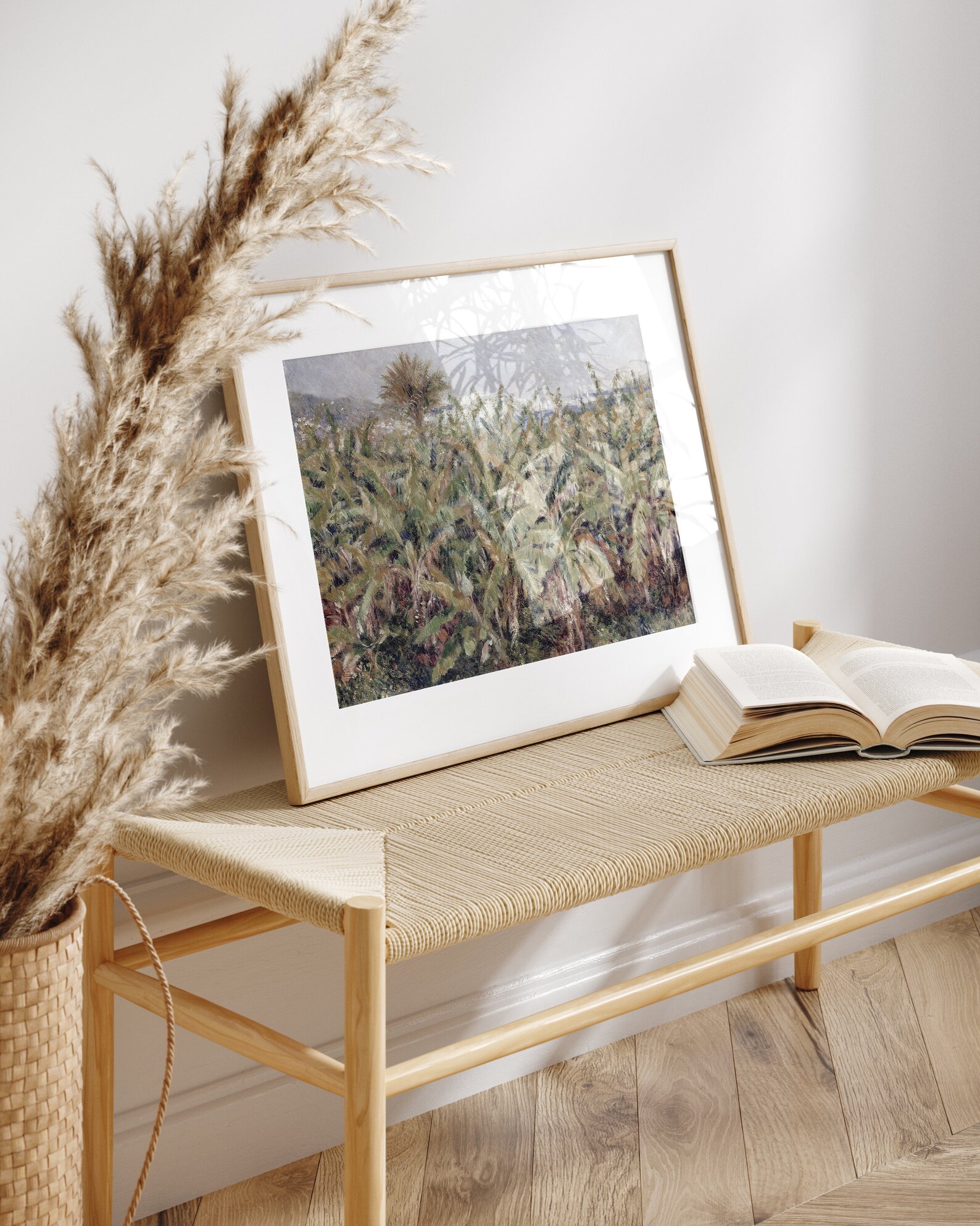 Tropical Palms Landscape Painting, Vintage Banana Tree Grove Artwork ...