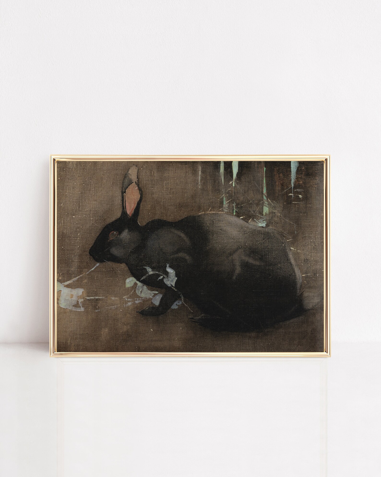 Vintage Black Rabbit Painting Cottagecore Aesthetic Printable Art, Pink ...