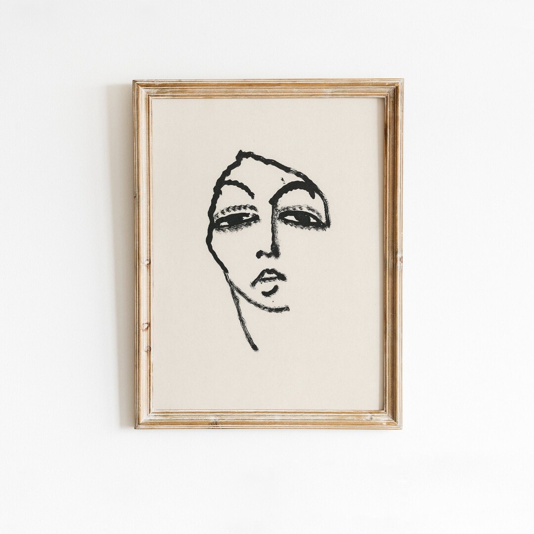 Vintage Sketch of Female Face Simple Black & White Ink Drawing ...