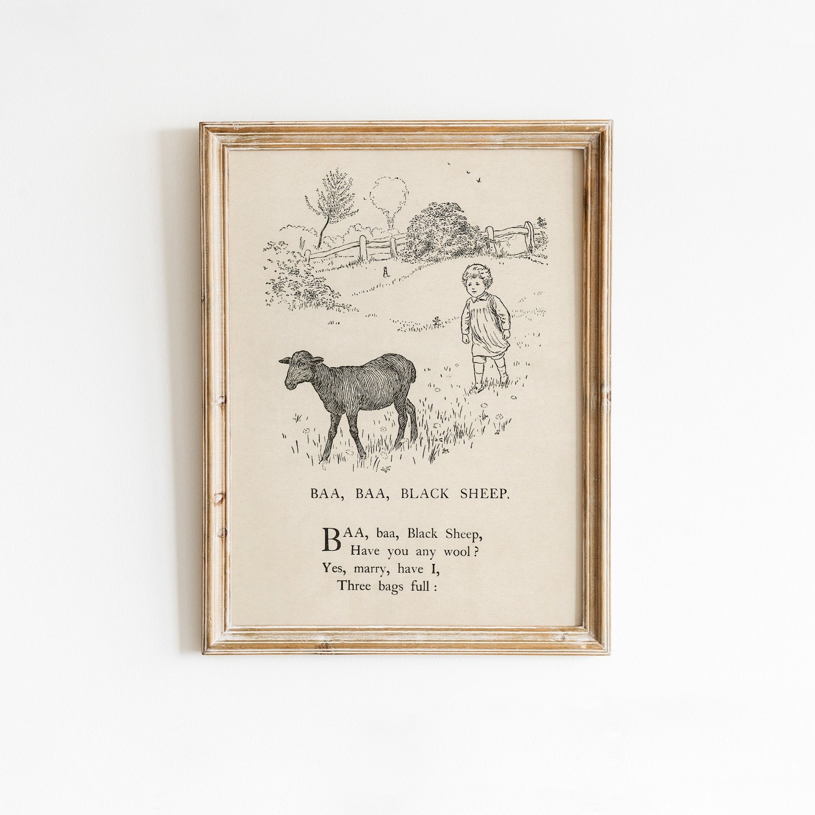 Nursery Rhyme Art Print, Baa Baa Black Sheep Vintage Children's Book ...