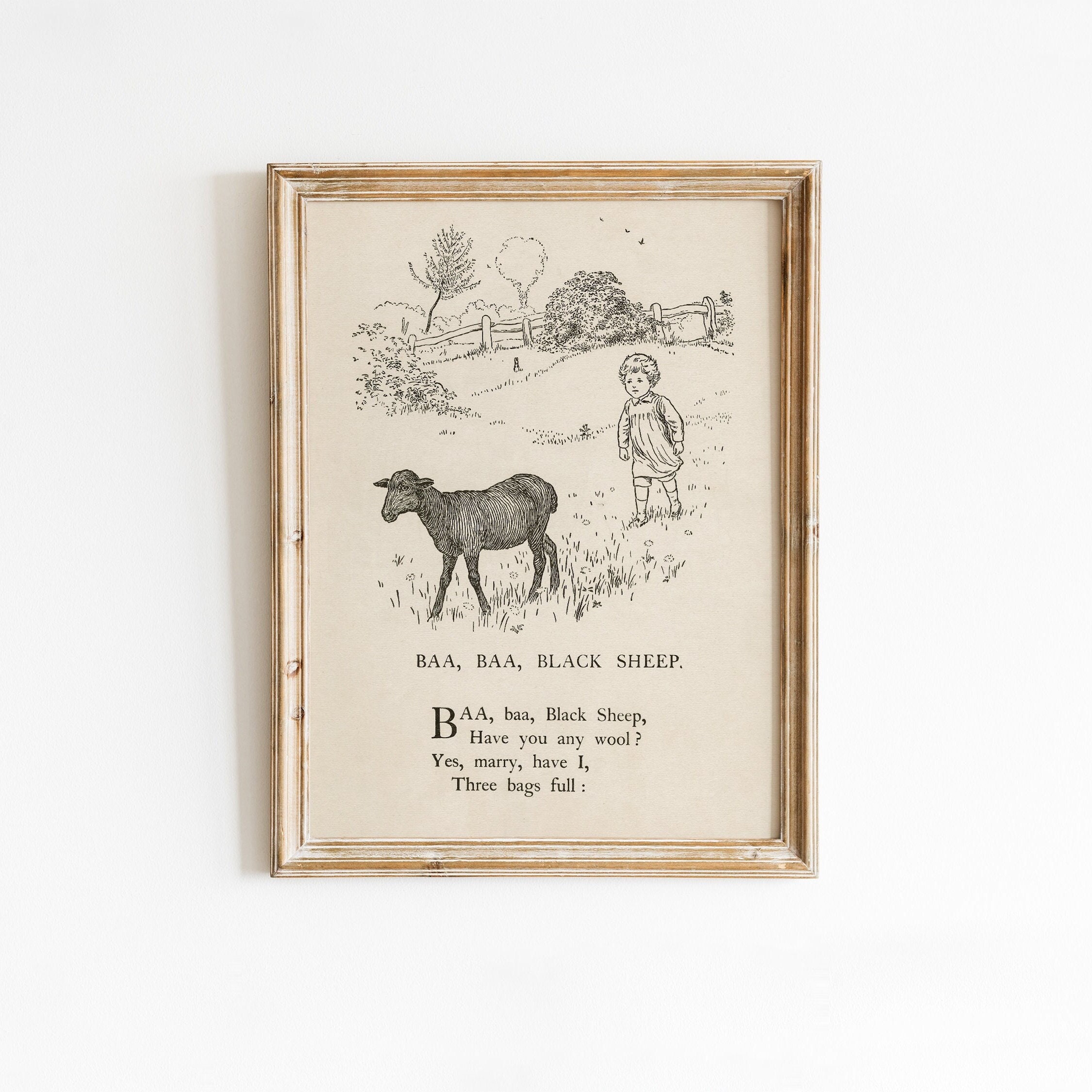 Nursery Rhyme Art Print, Baa Baa Black Sheep Vintage Children's Book ...