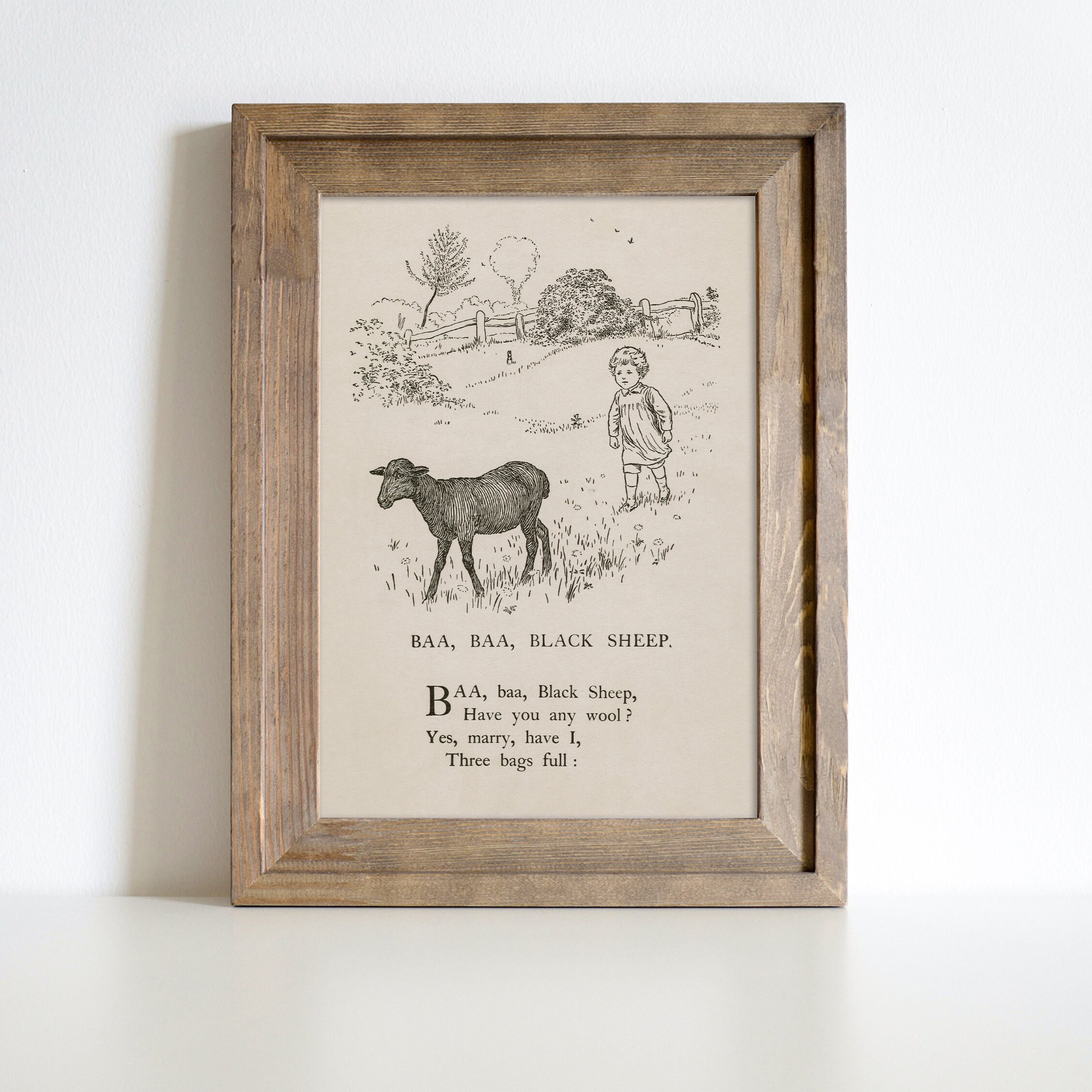 Nursery Rhyme Art Print, Baa Baa Black Sheep Vintage Children's Book ...