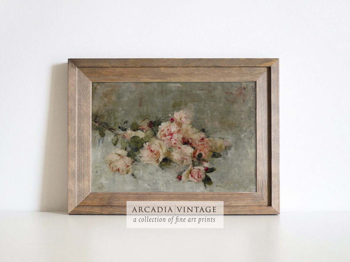 Roses Still Life Antique Oil Painting Peach & Pink Blooms PRINTABLE ...