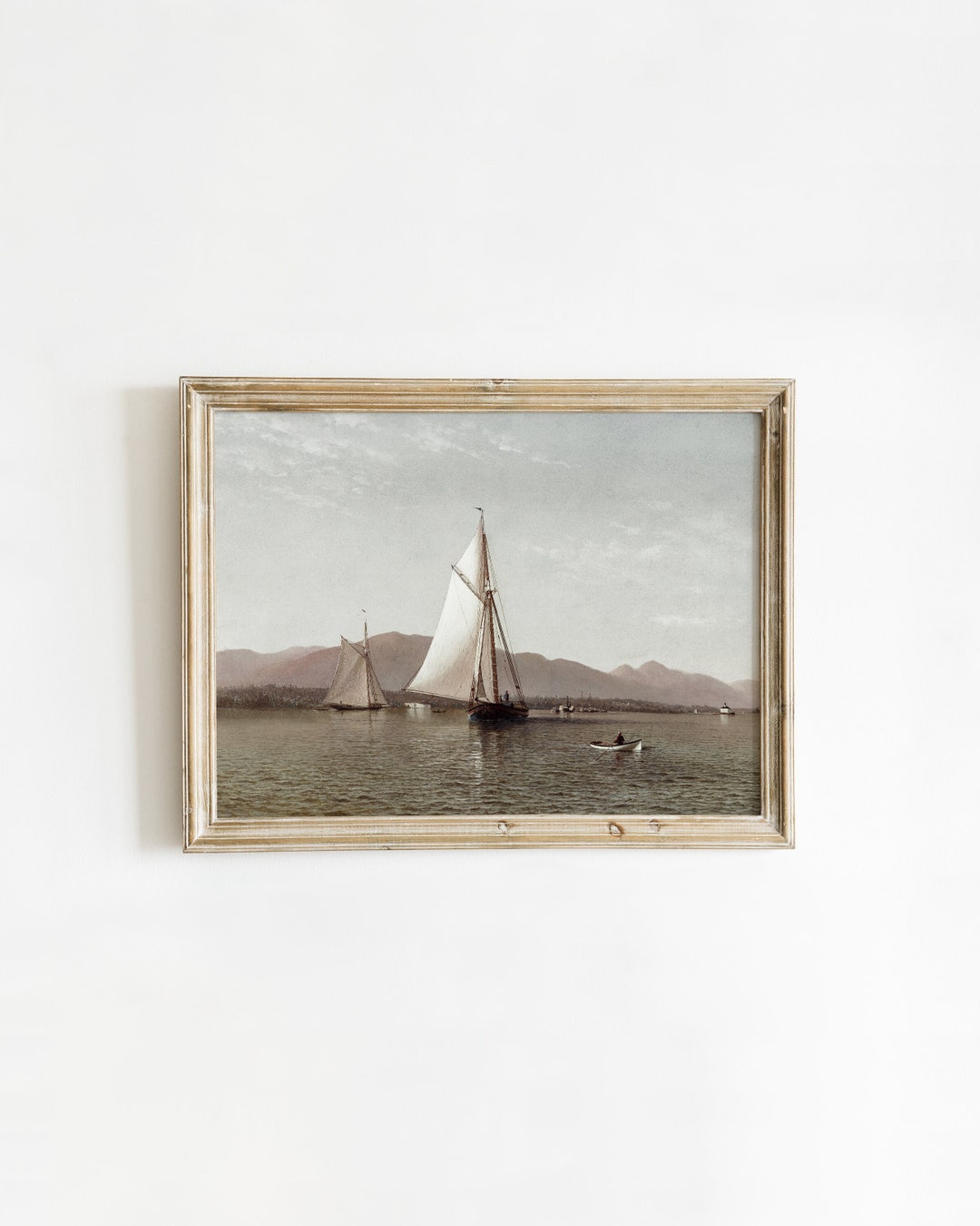 Sailboat Painting, Vintage Nautical Wall Art, Serene Coastal Seascape ...