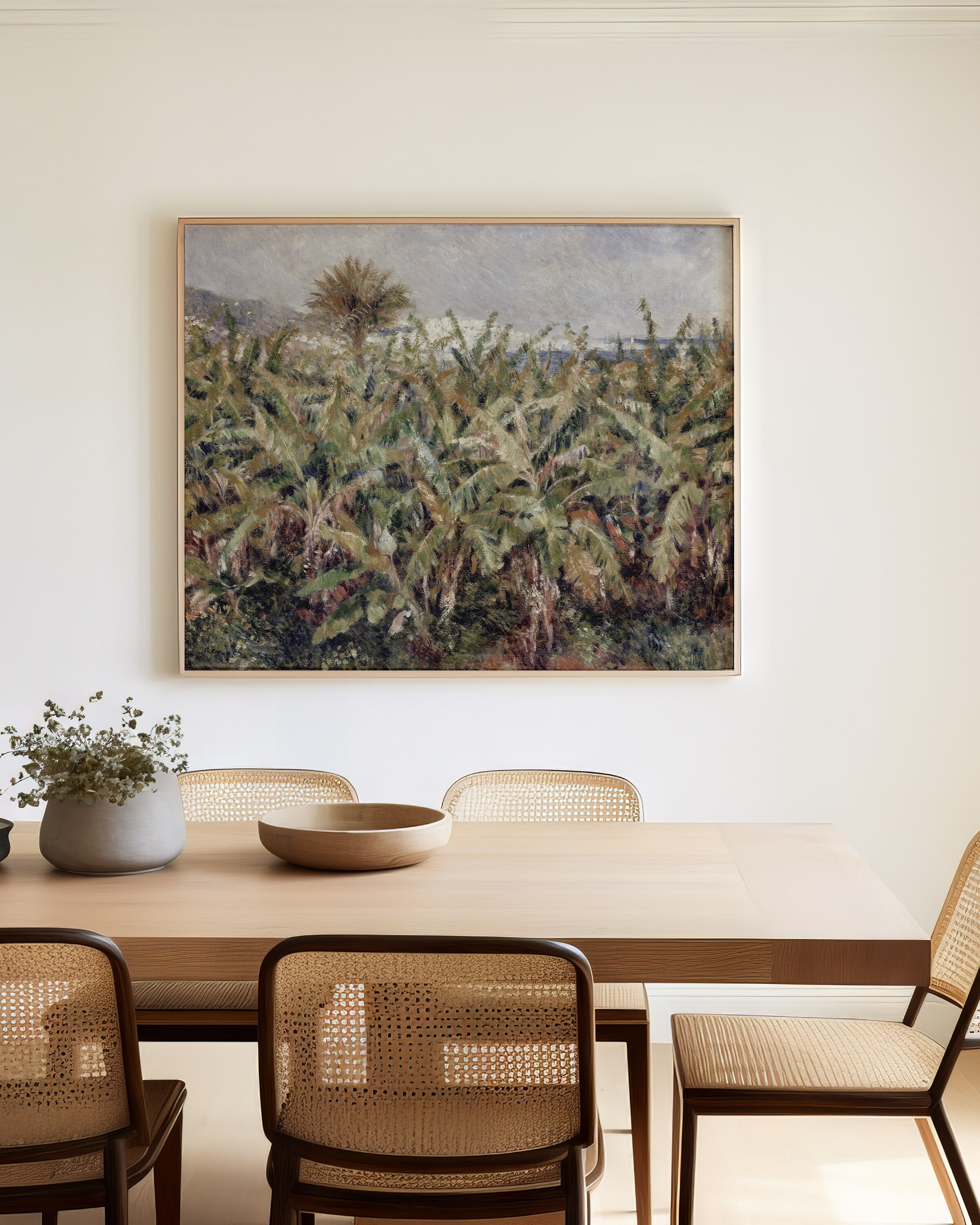 Tropical Palms Landscape Painting, Vintage Banana Tree Grove Artwork ...