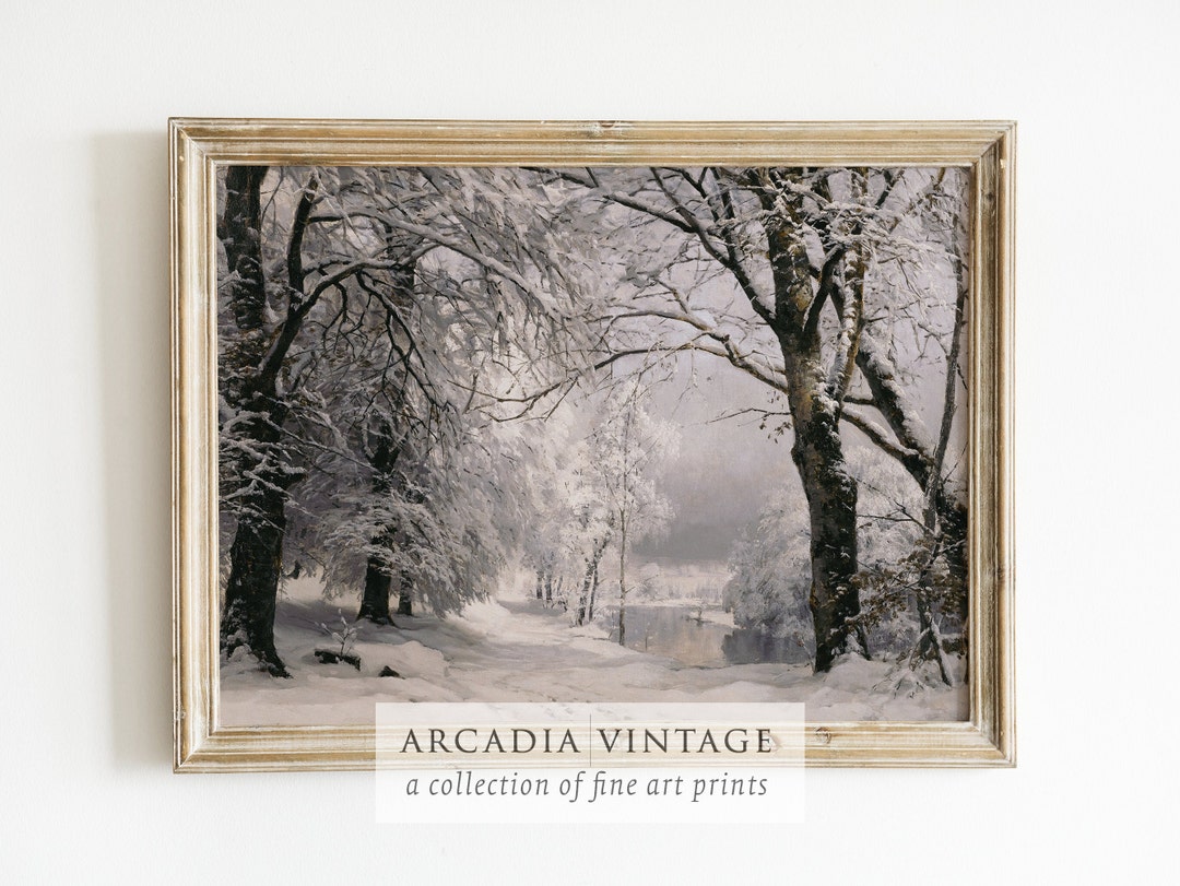 PRINTABLE ART Vintage Winter Scene Snowy Forest Landscape Painting - Etsy