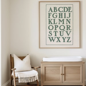 Vintage ABC Poster Print, Sage Green Alphabet Chart, Nursery Letter ...