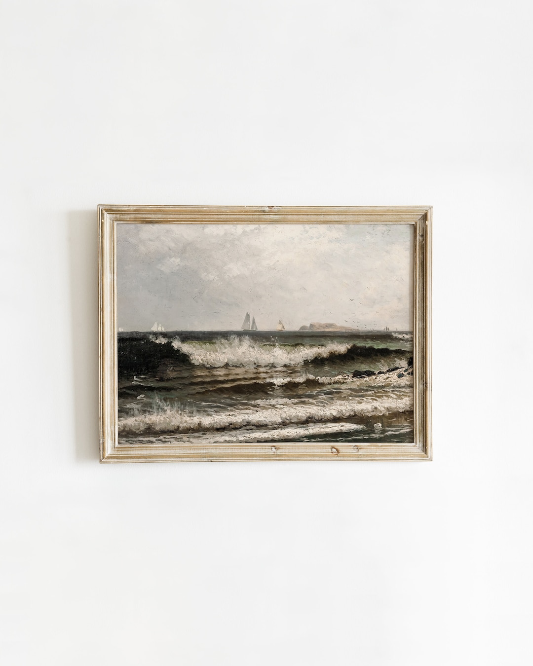 Classic Seascape Artwork, Ocean Waves and Sailboats Painting, Coastal ...