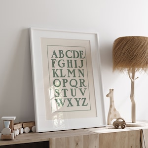 Vintage ABC Poster Print, Sage Green Alphabet Chart, Nursery Letter ...